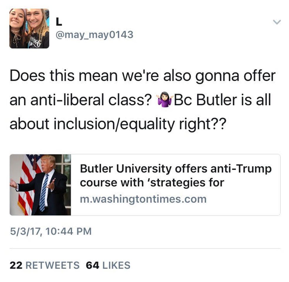 Butler Student Reads Tweets About The Butler Trump Resistance Class ...