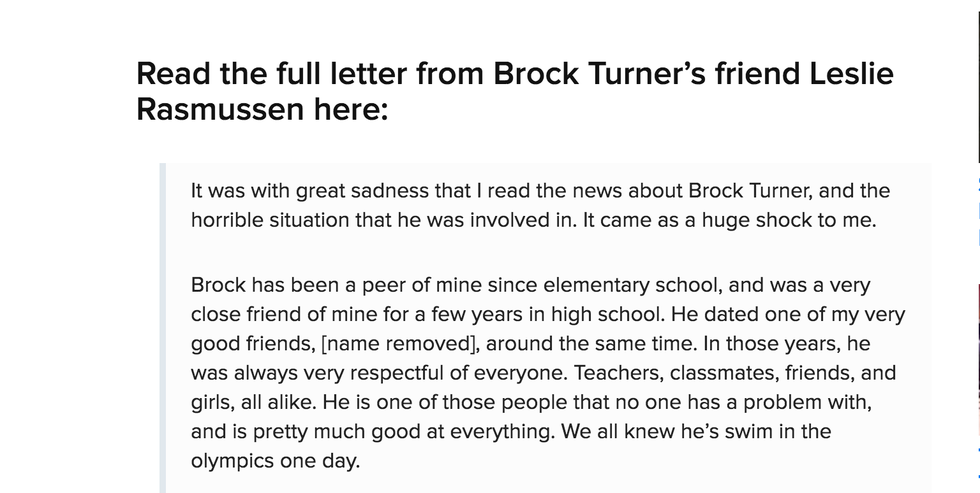 An Open Letter To Leslie Rasmussen (A Friend to Brock Turner) | The ...